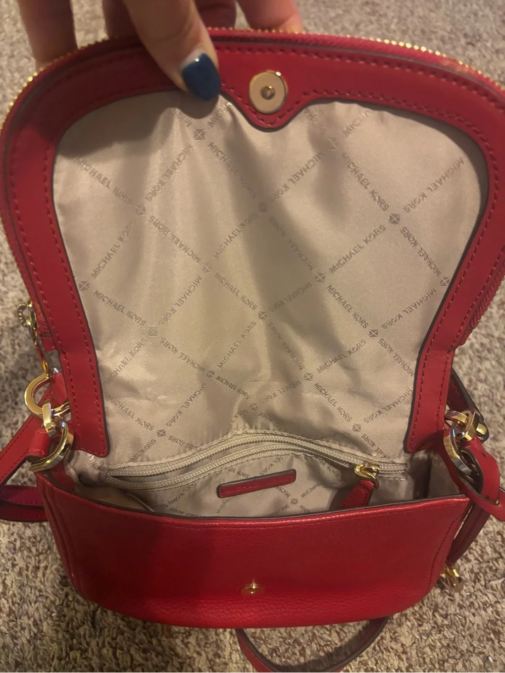 Michael Kors | Bags | Michael Kors Red Pebbled Leather Crossbody With ...